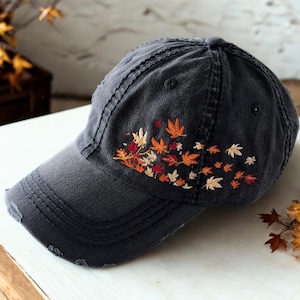 Women's Fall Leaf Leaves Embroidered Baseball Cap Hat, Autumn Lover ...