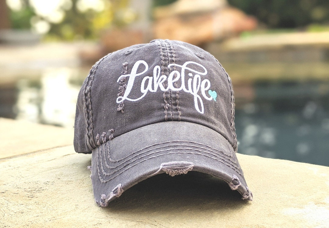 Women's Embroidered Lake Life Baseball Cap: Distressed Cotton Hat - Etsy