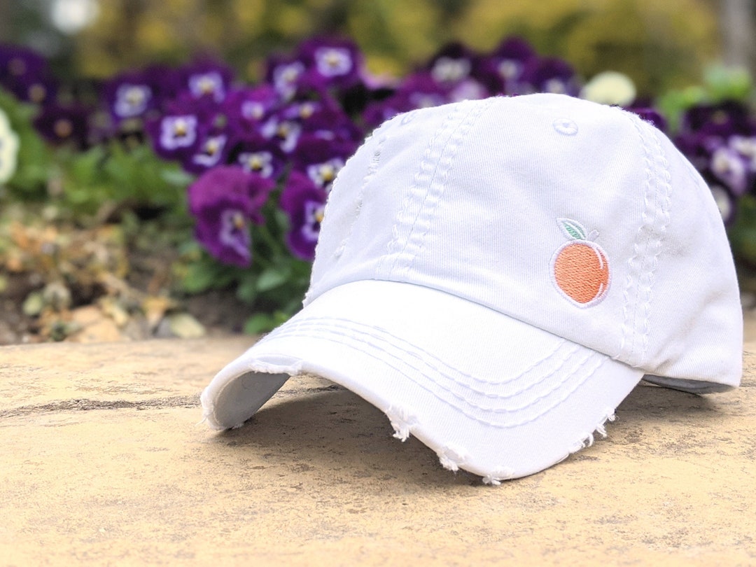 Embroidered Peach Baseball Cap: Georgia Women's Distressed Cotton Hat ...