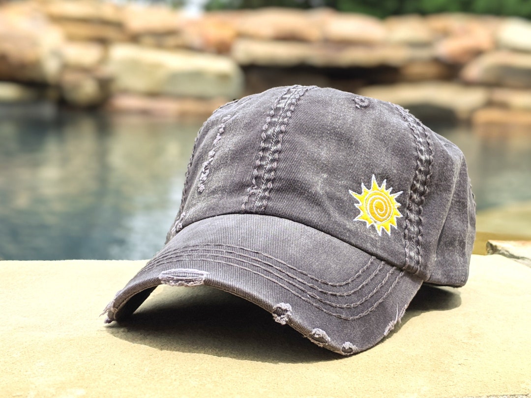 Embroidered Sun Baseball Cap: Women's Distressed Cotton Beach Hat - Etsy