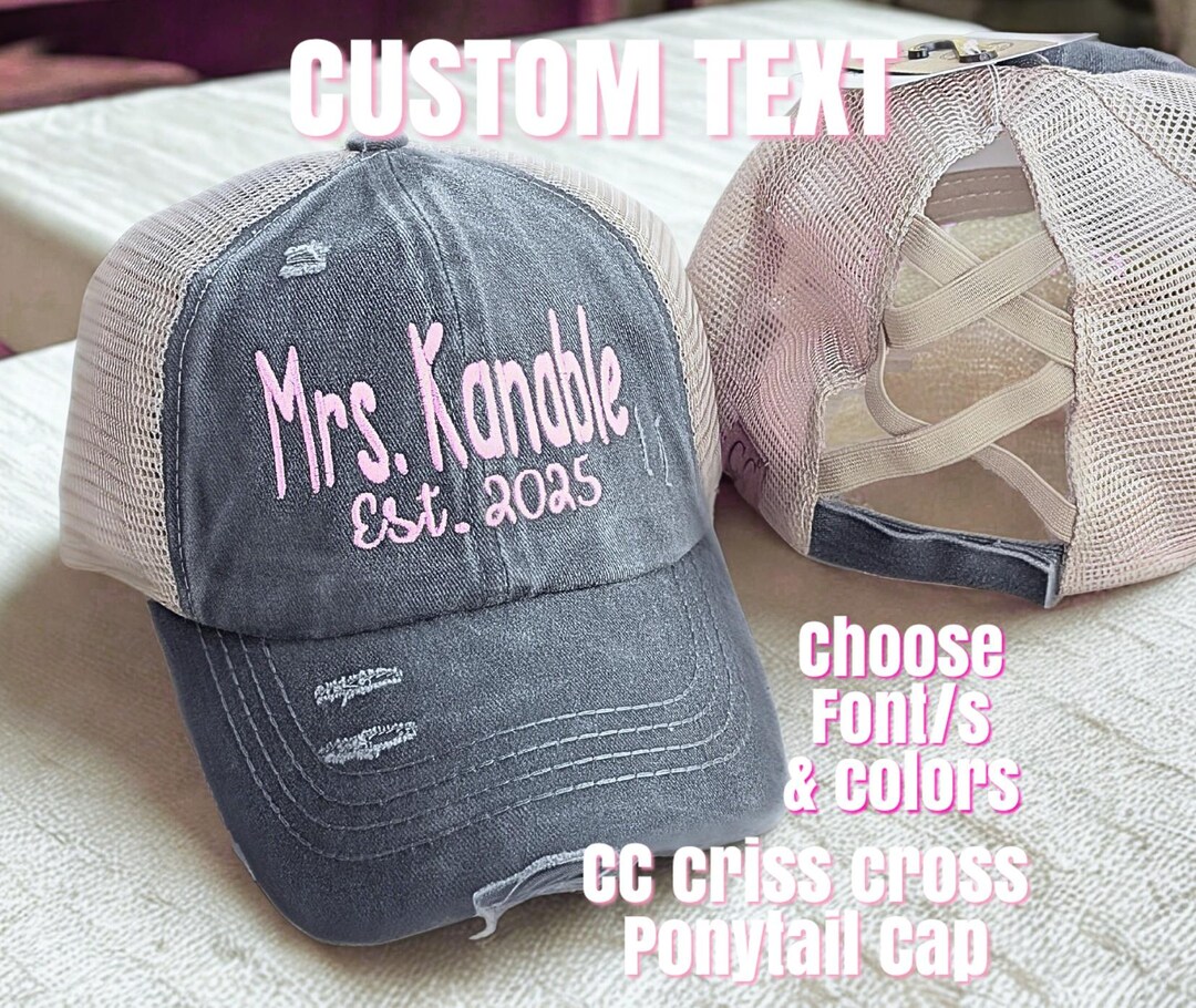 Custom Embroidered CC Ponytail Hat Cap: Grey More Criss Cross ...