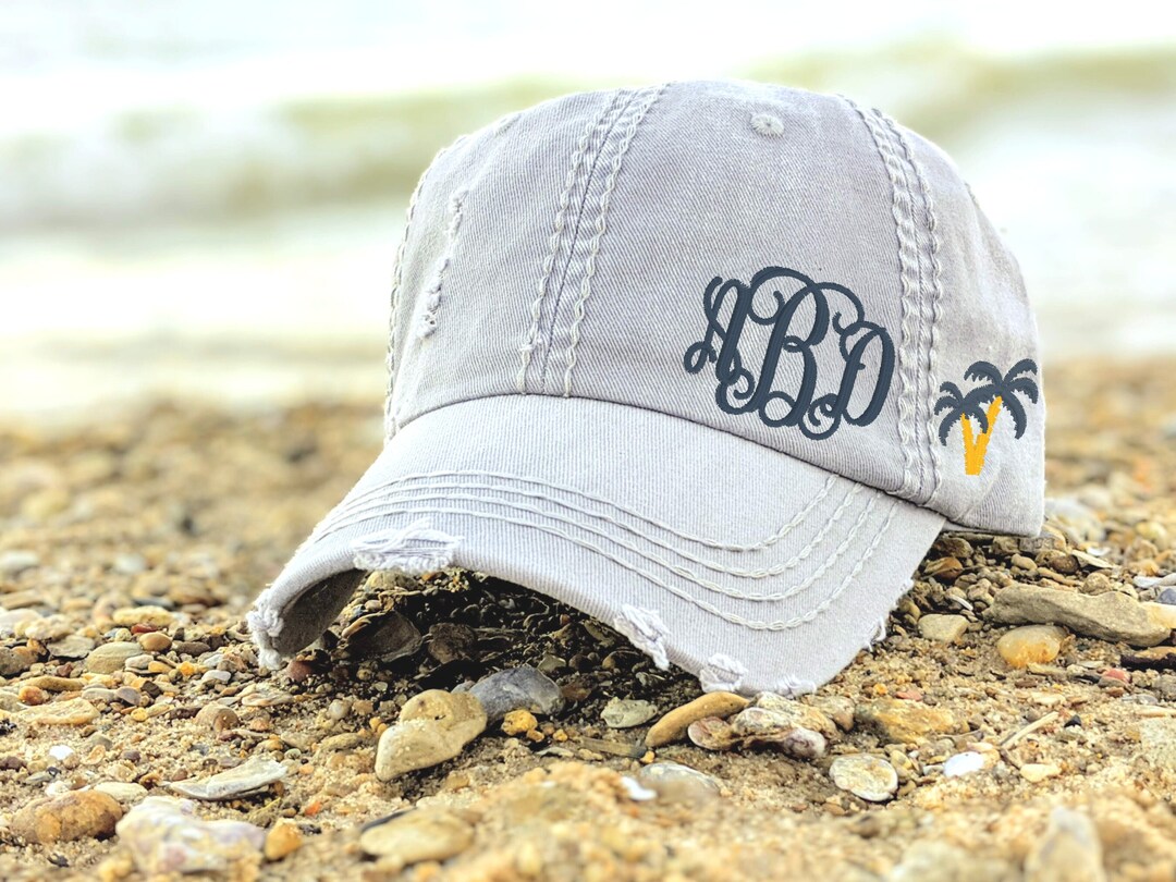 Palm Tree Monogram Baseball Cap: Women's Distressed Hat Initials, Beach ...