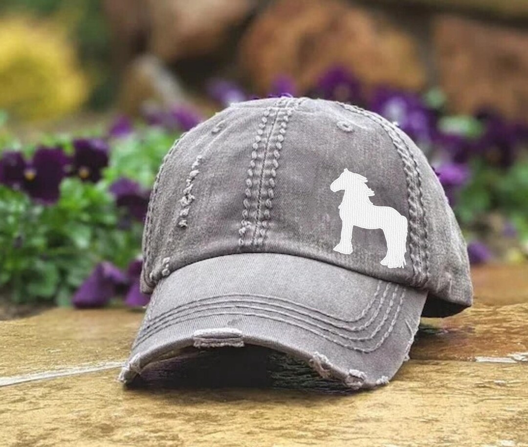 Friesian Horse Embroidered Baseball Cap: Women's Distressed Cotton Hat ...