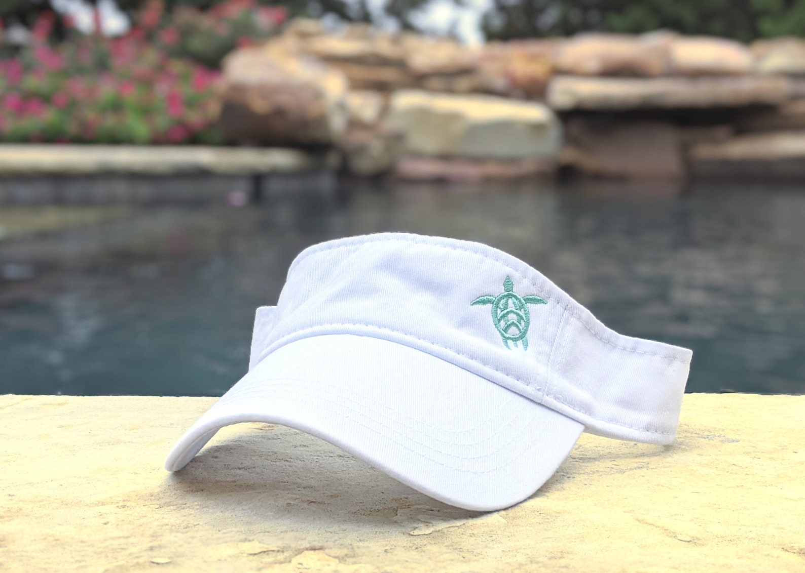 Embroidered Sea Turtle Visor: Cotton Beach Vacation Hat Cap, White More ...