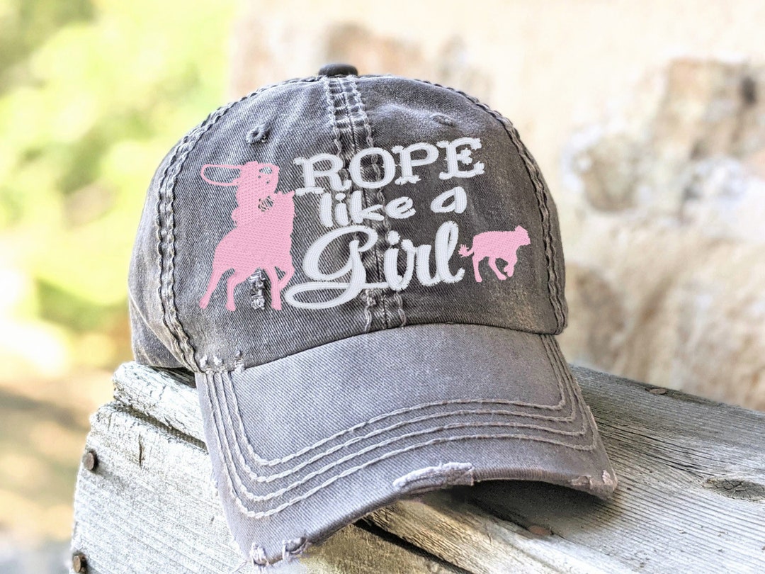 Rope Like A Girl Embroidered Baseball Cap: Distressed Women's Cattle ...