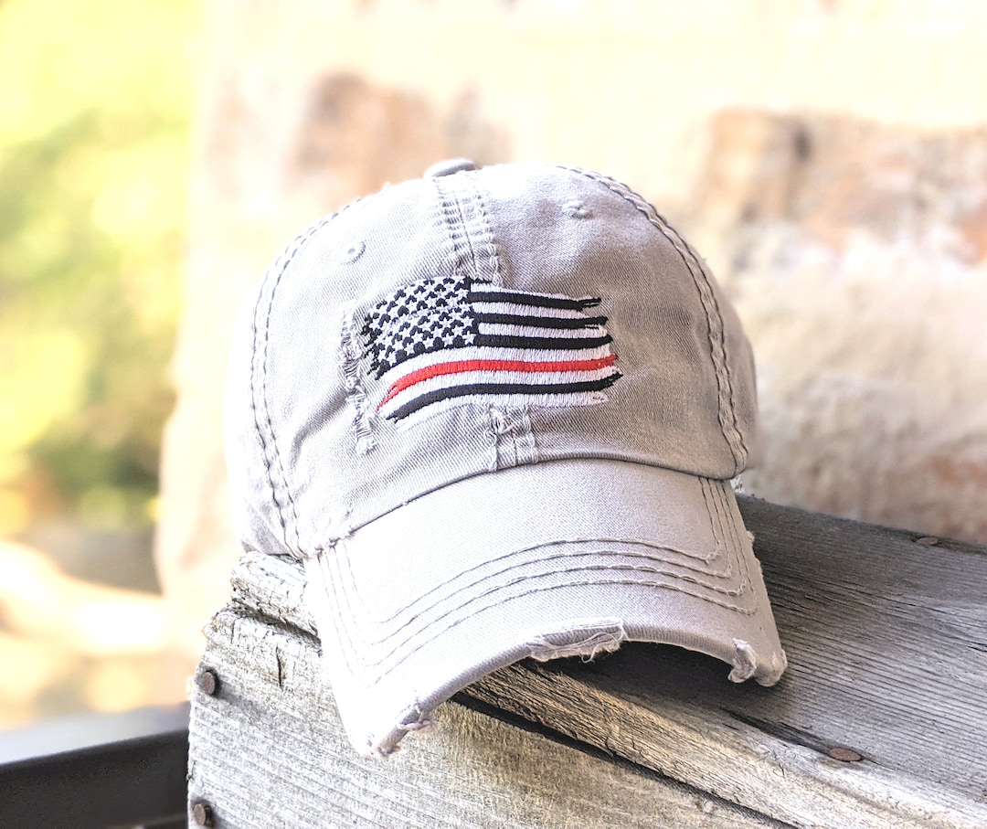 Women's Thin Red Line Flag Hat: Embroidered Firefighter Baseball Cap ...