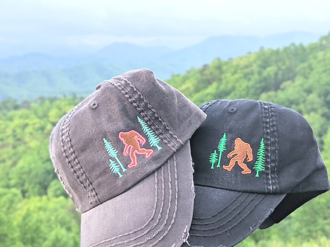 Embroidered Bigfoot Hat: Women's Distressed Sasquatch Baseball Cap ...