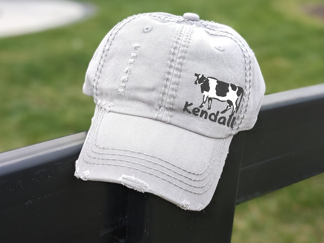 Embroidered Cow Baseball Cap: Women's Distressed Cotton Hat, Optional ...
