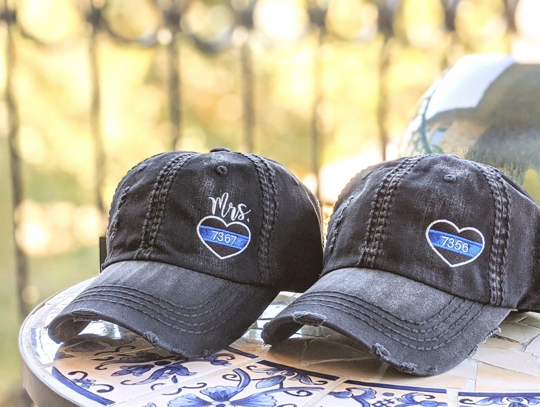 Women's Police Thin Blue Line Badge Number Hat, Mrs. LEO Baseball Cap ...
