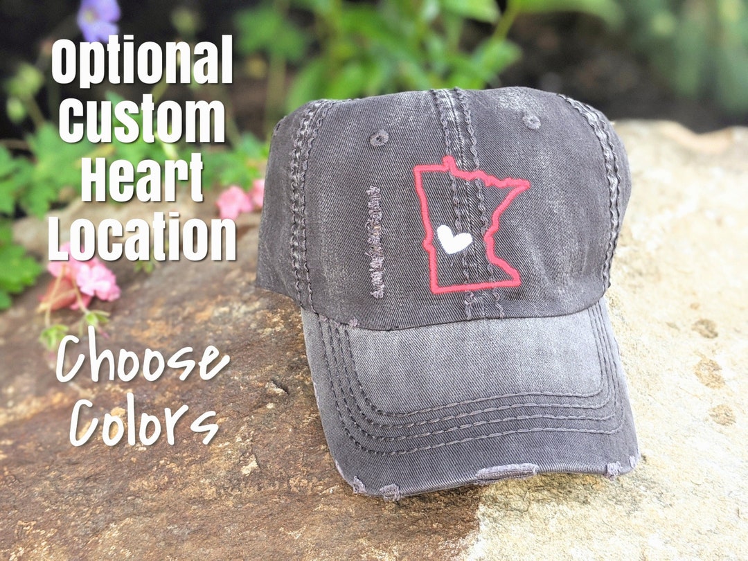 Embroidered Minnesota State Outline Baseball Cap: Women's Distressed ...