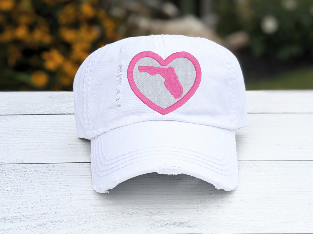 Embroidered Florida State Baseball Cap: Women's Distressed Cotton Hat ...