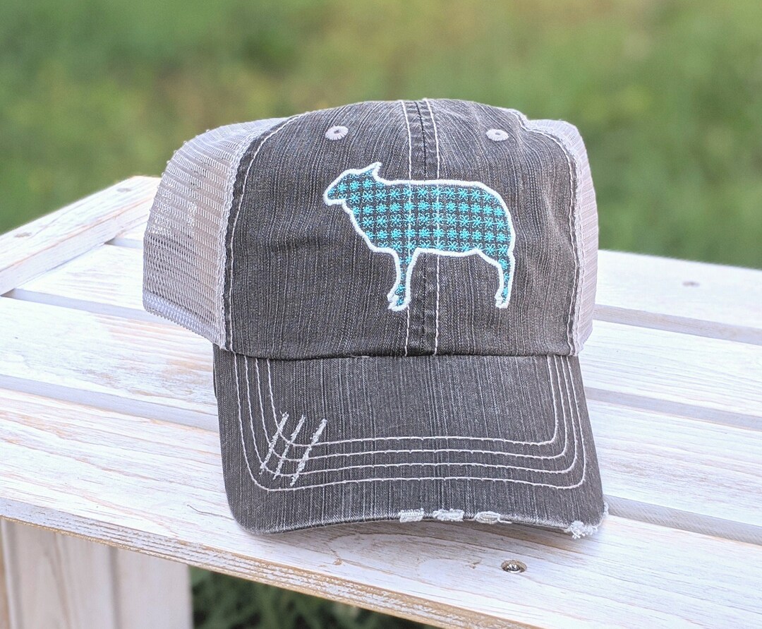 Women's Embroidered Sheep Dark Grey Mesh Back Trucker Hat, Lightweight ...