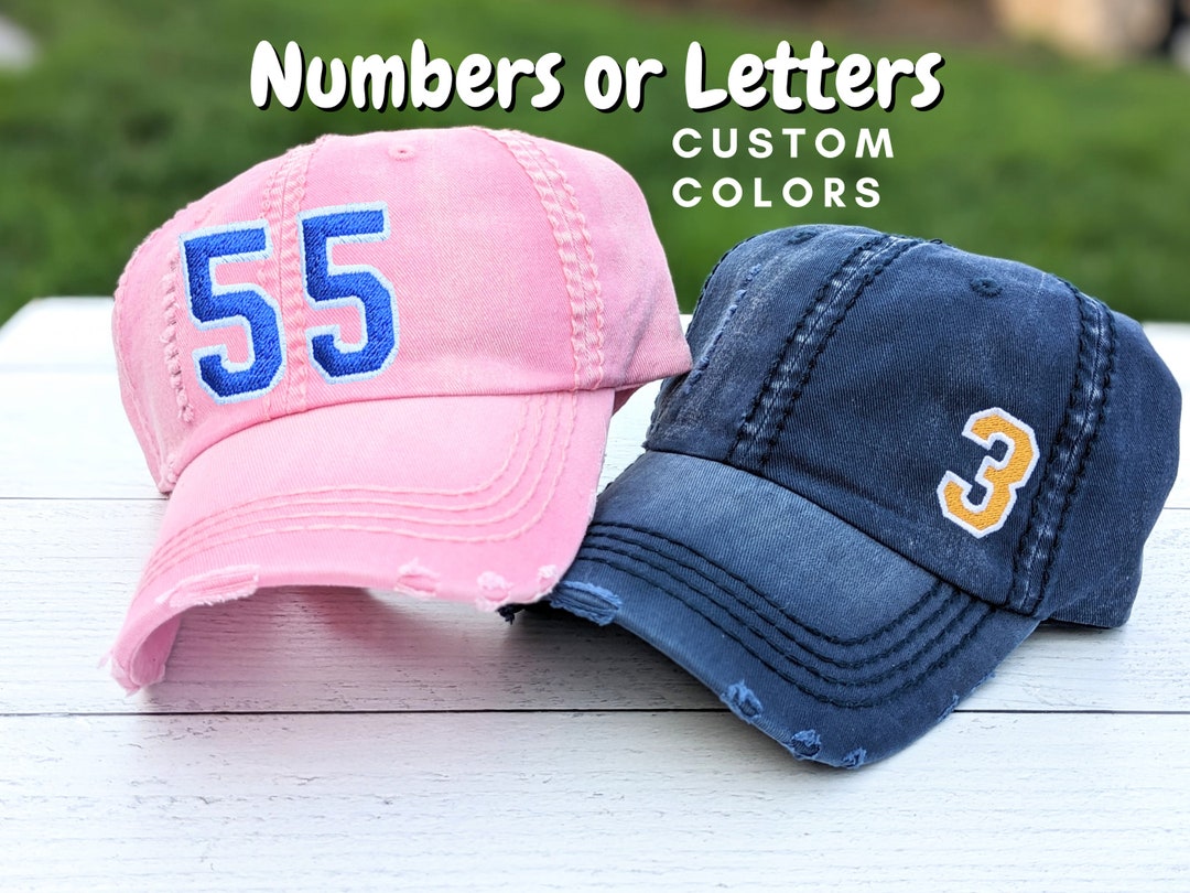 Embroidered Varsity Number Baseball Cap: Women's Distressed Sport Hat ...