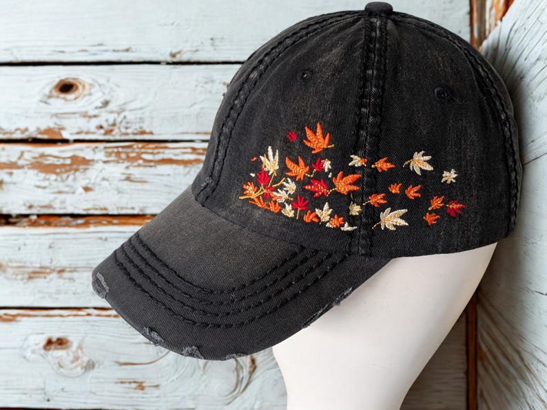 Women's Fall Leaf Leaves Embroidered Baseball Cap Hat, Autumn Lover ...