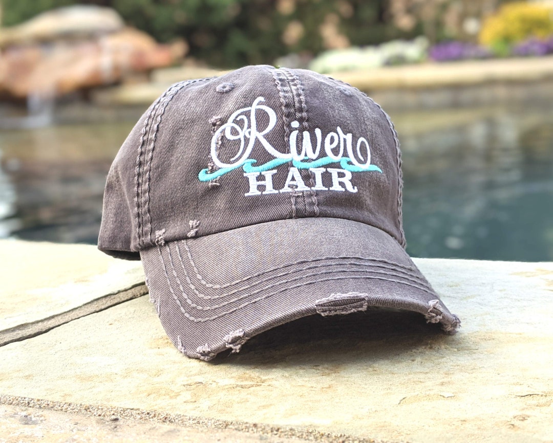Women's River Hair Embroidered Distressed Baseball Cap, Tubing Hat More ...