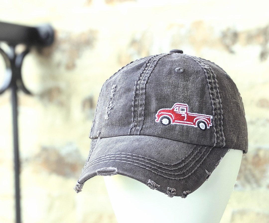Embroidered Red Truck Baseball Cap: Custom Colors, Women's Vintage ...