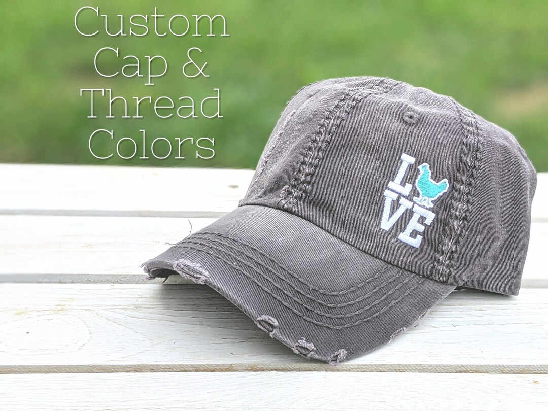 Women's Embroidered Chicken Baseball Cap - Distressed Hat: Chicken ...