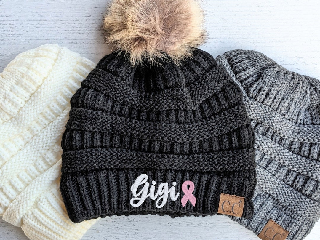 Custom Text Name Ribbon Color Cancer Beanie Pink More, Embroidered Cute ...