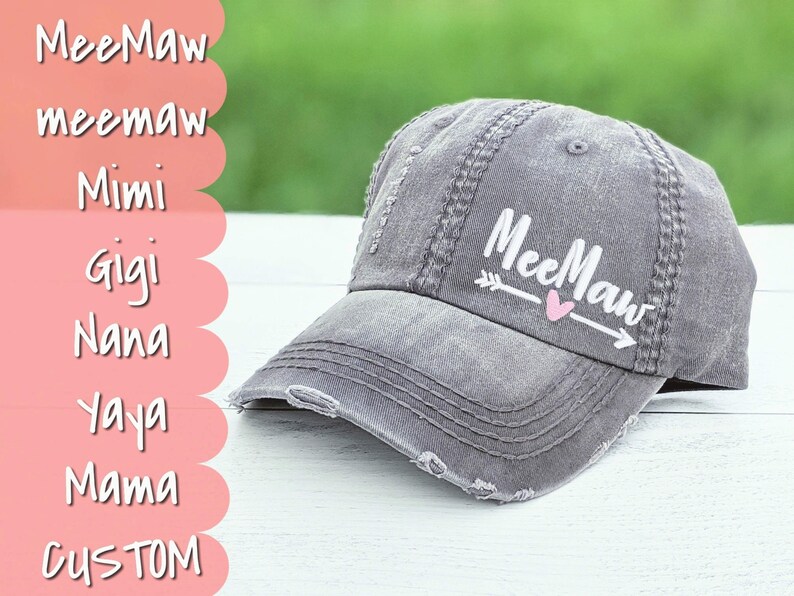 Custom Text Embroidered Baseball Cap Hat: Meemaw or Personalized Mimi ...