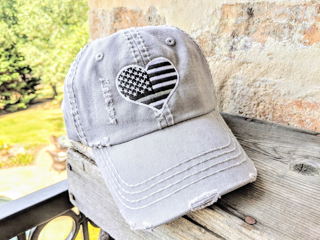 Embroidered Thin Silver Line Baseball Cap: Women's Distressed ...