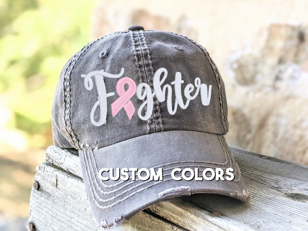 Fighter Ribbon Baseball Cap: Custom Color Cancer Support, Pink Ribbon ...