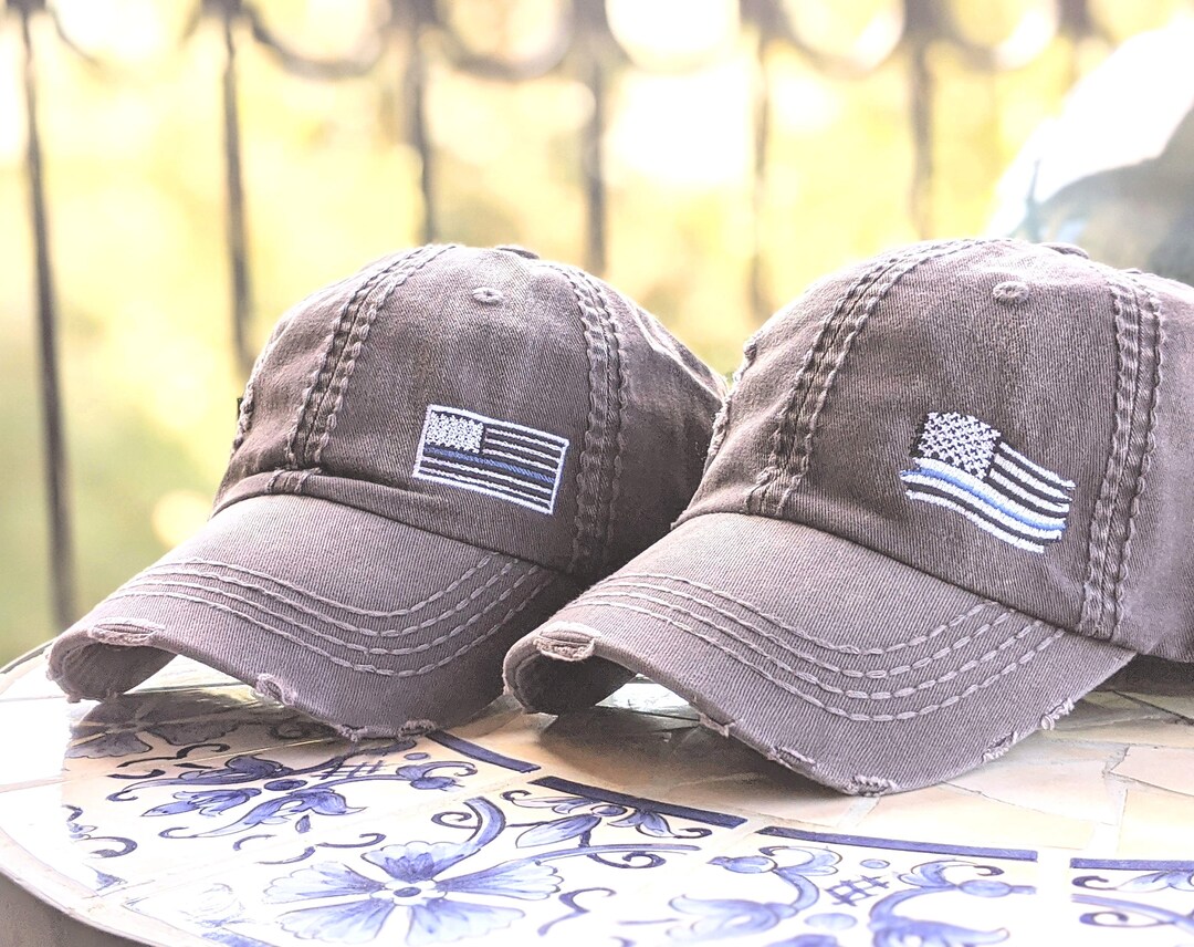 Embroidered Thin Line Flag Hat: Blue Red Gold More, Sewn in Corner ...