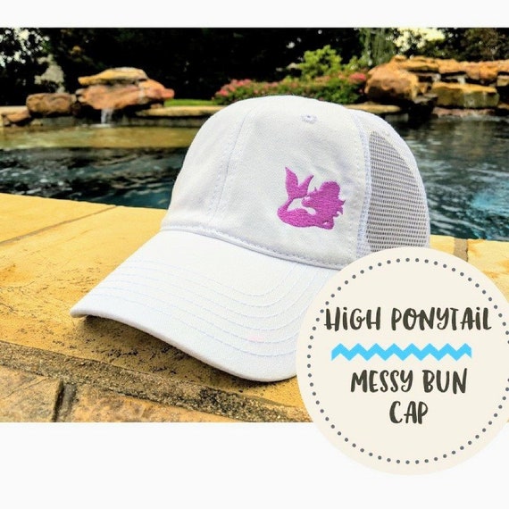 Mermaid High Ponytail Cap Mermaid Messy Bun Cap Mermaid - Etsy