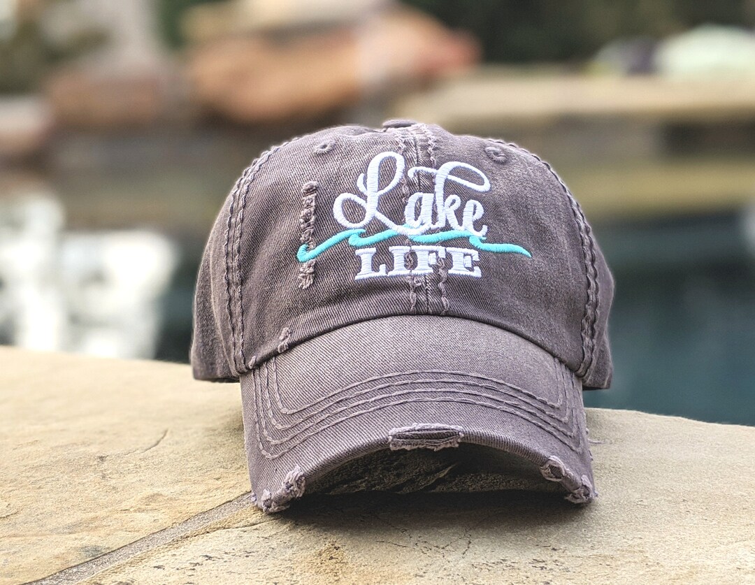 Embroidered Lake Life Baseball Cap: Women's Distressed Cotton Hat - Etsy
