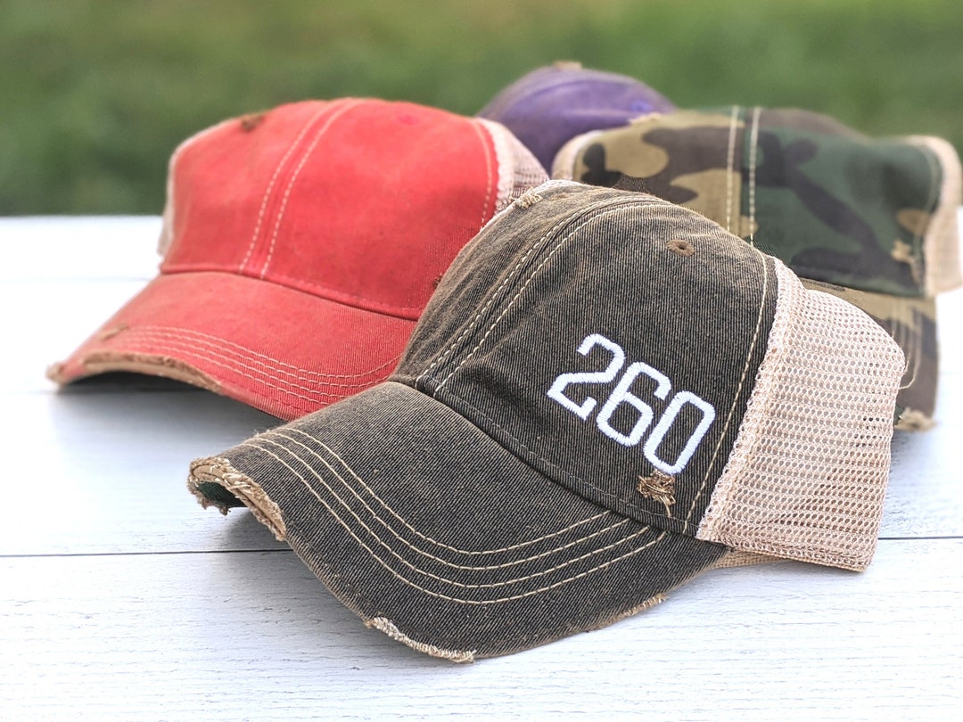 Custom Area Code Number Hat: Embroidered Distressed Baseball Trucker Cap, Corner Design - Etsy