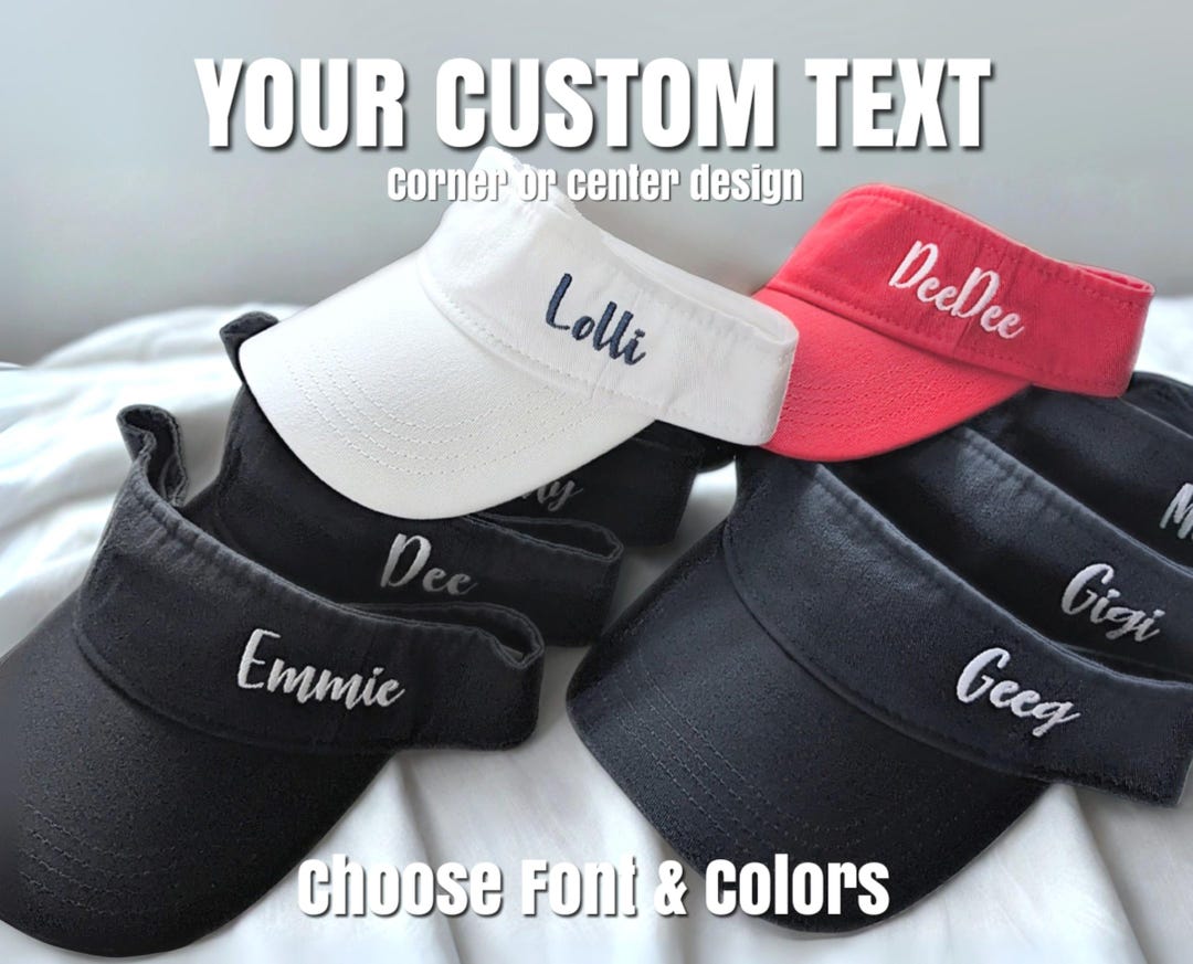 Custom Text Name Visor Monogram Embroidered Small Corner or Large ...