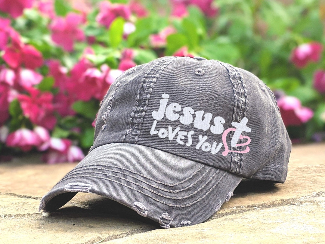 Jesus Loves You Hat: Embroidered Christian Baseball Cap, Cross Heart - Etsy