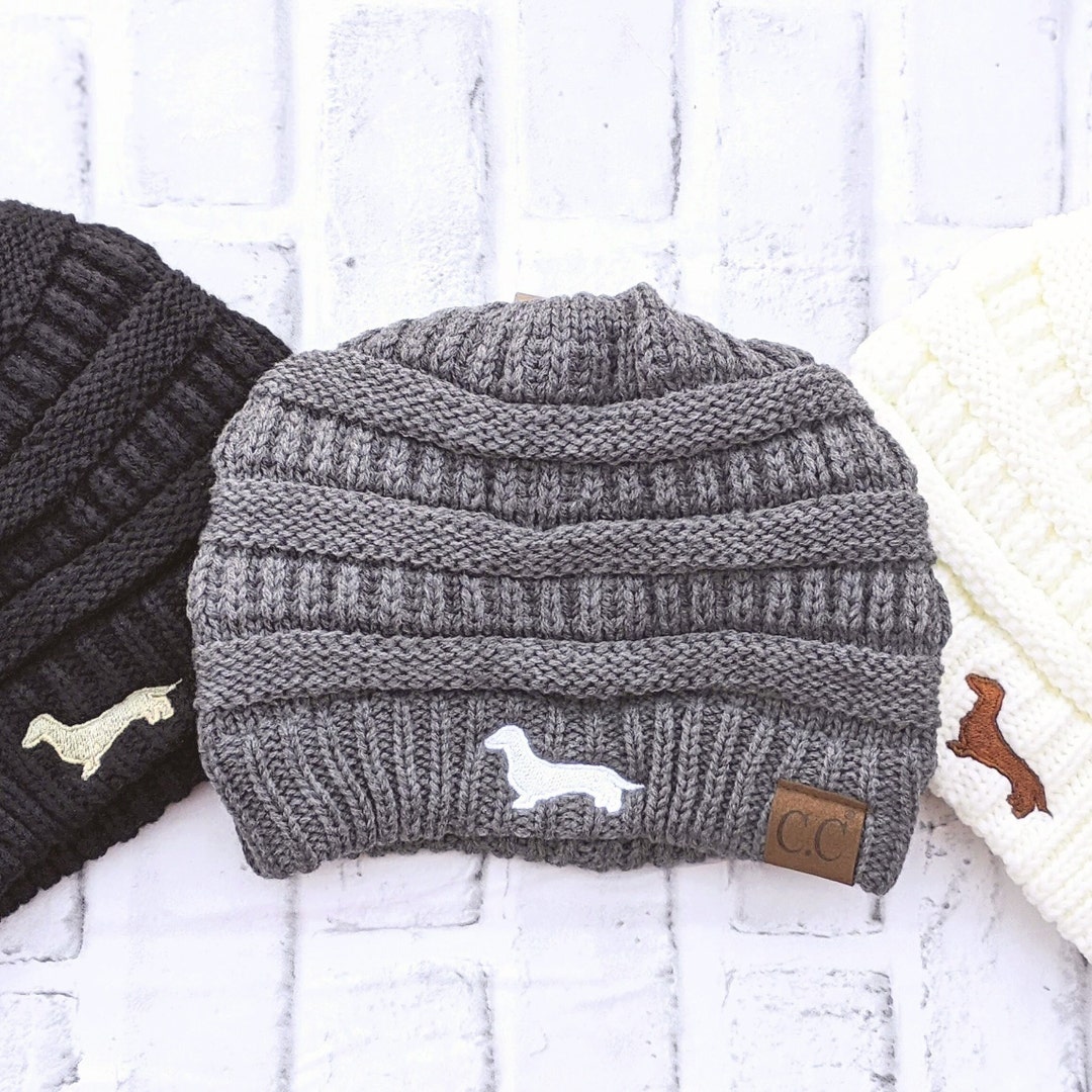 Women's Embroidered Dachshund Dog Beanie, Cute Doxie Wiener Dog Fall ...