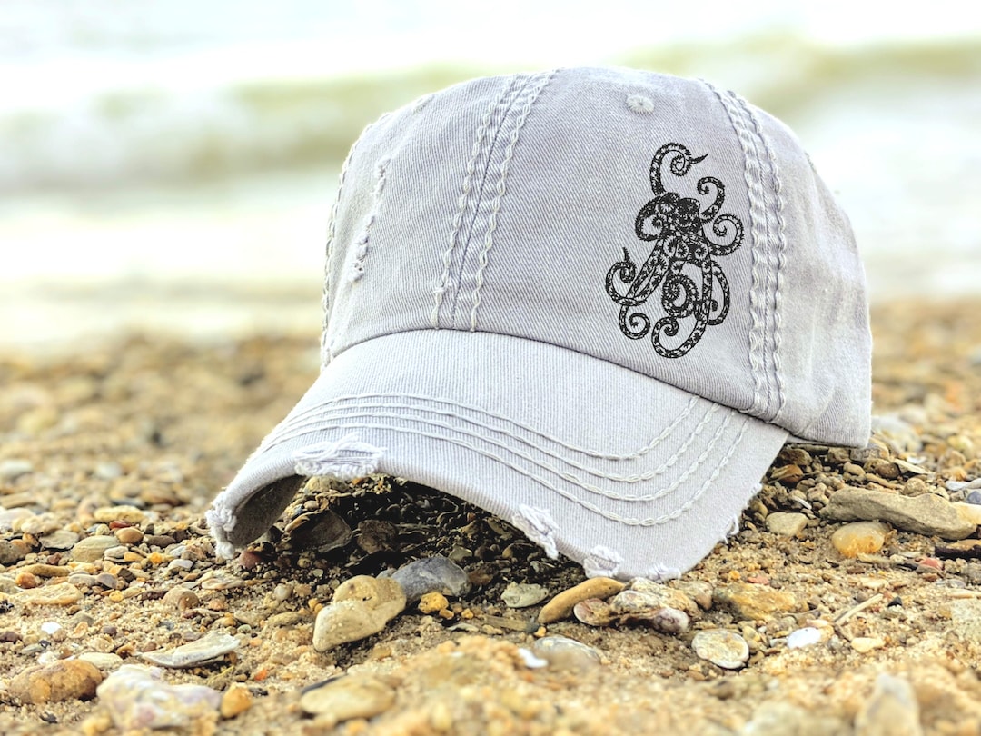 Embroidered Octopus Hat: Women's Distressed Baseball Cap - Etsy
