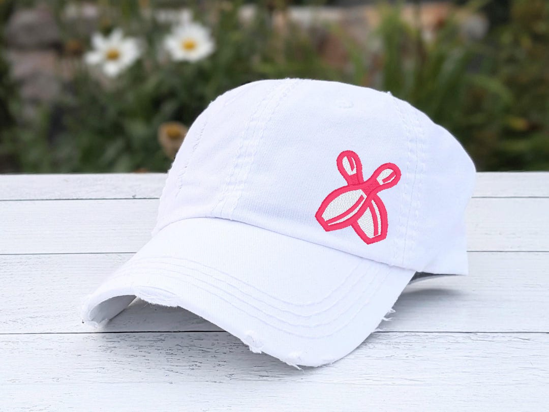 Embroidered Bowling Pins Hat: Women's Washed Cotton Baseball Cap, White ...