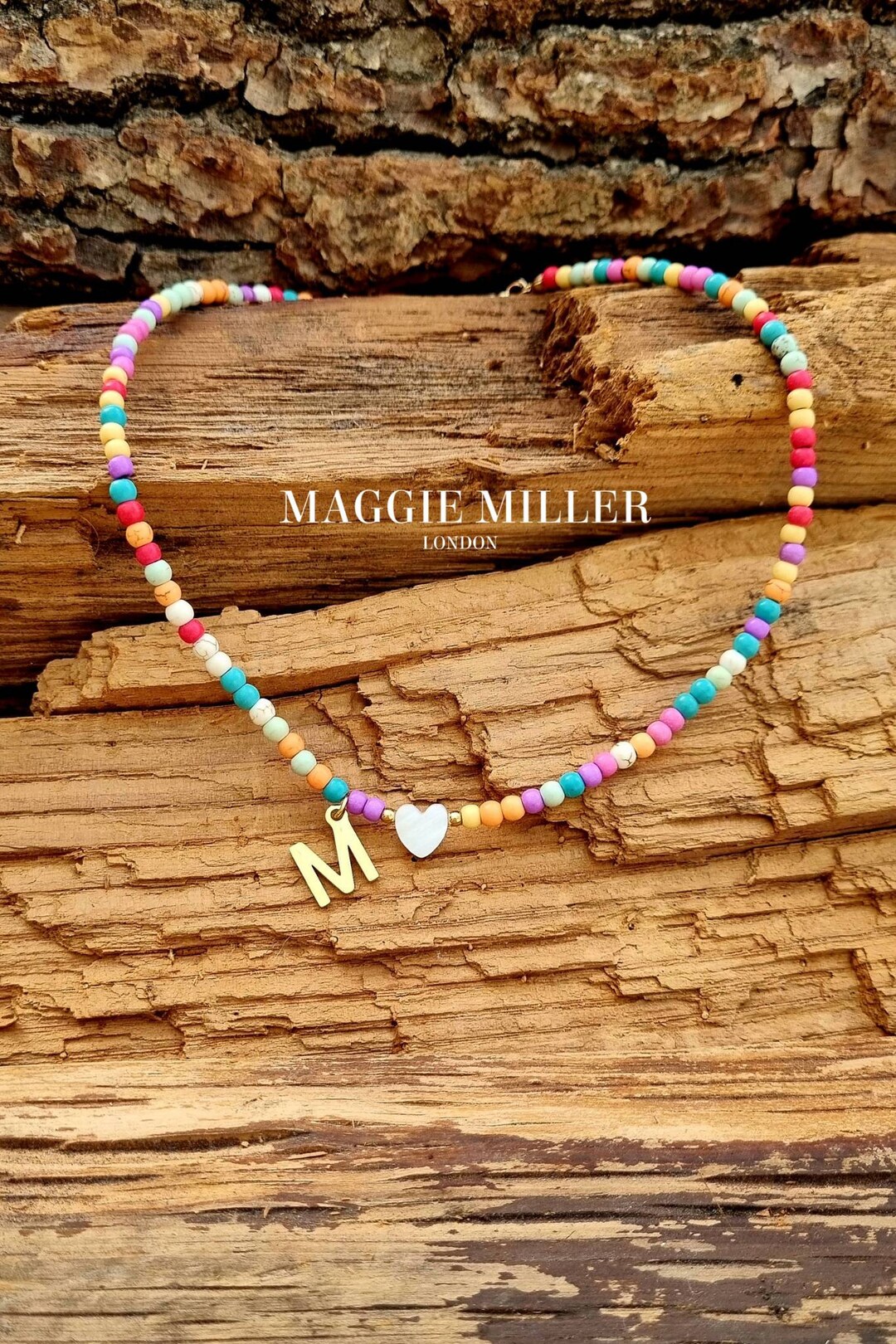 Beaded Initial Necklace Colourful Beads Personalised Letter - Etsy