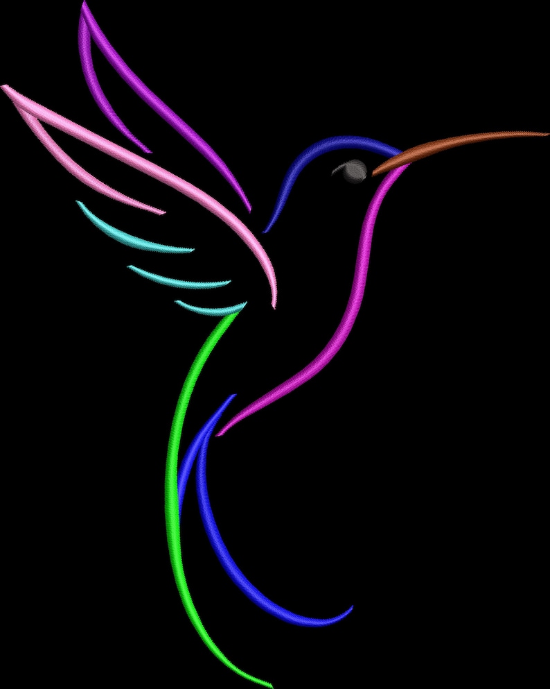 Hummingbird Line Art Embroidery Design | Colorful Bird Machine ...