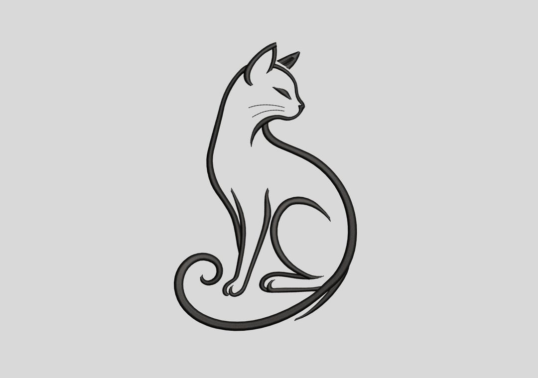 Elegant Cat Line Art Embroidery Design – Swirled Minimalist Feline ...