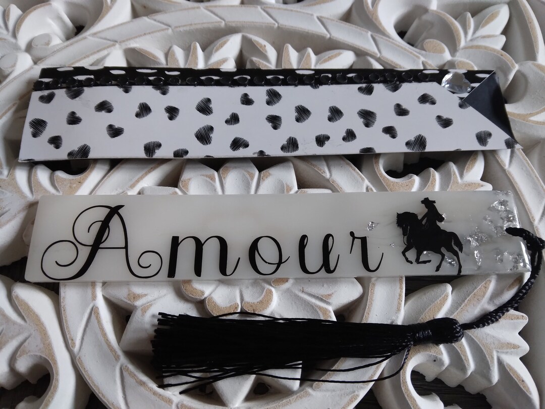 Marque page cheval amour citation blanc noir pompon - Etsy France