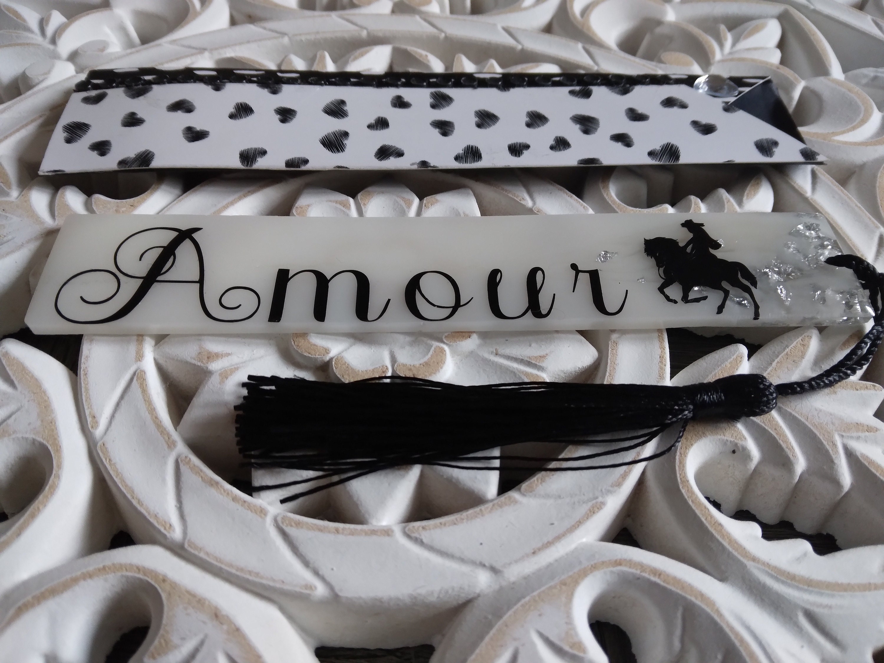 Marque page cheval amour citation blanc noir pompon - Etsy France