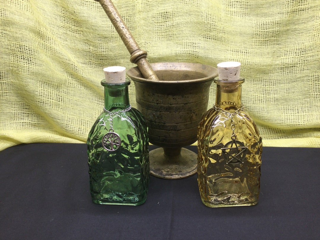 Hammered Glass Potion Bottles, Spell Bottles, Apothecary Bottles, Herb ...