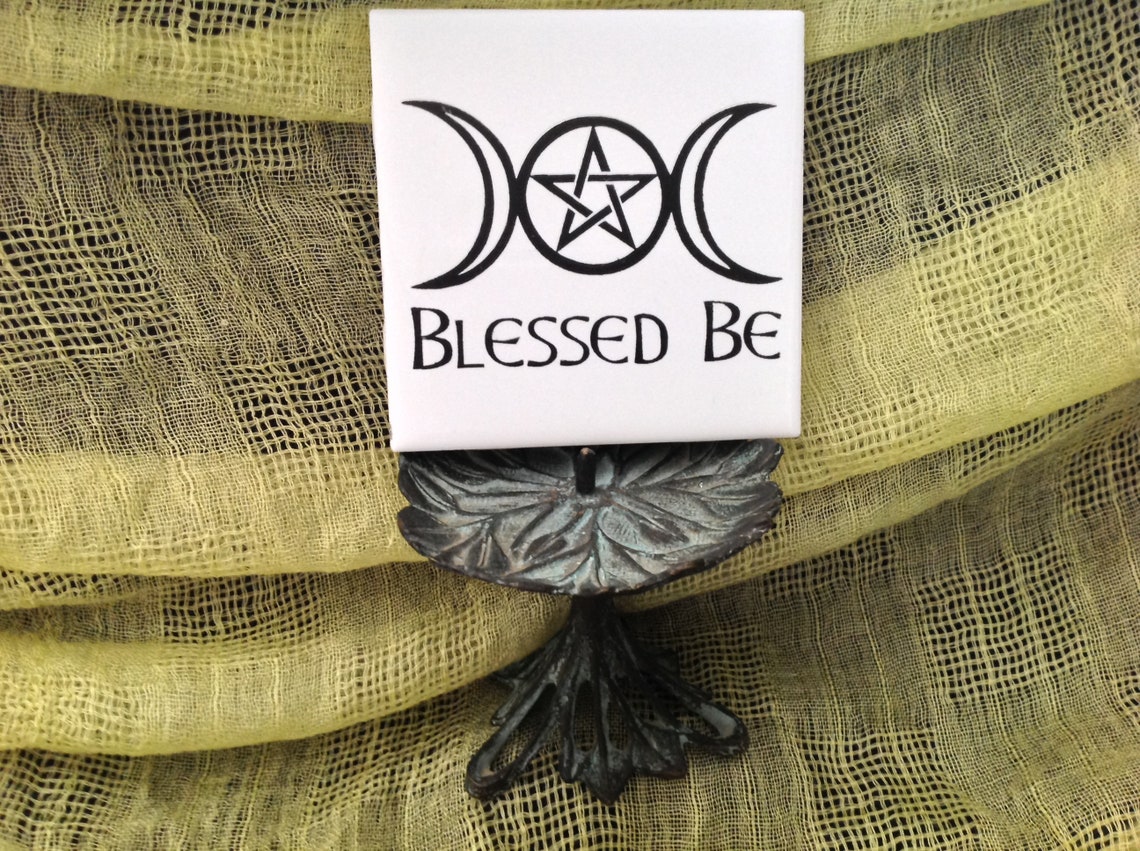 Triple Moon Blessed Be Tile Pagan Sign Witch Blessed Be | Etsy