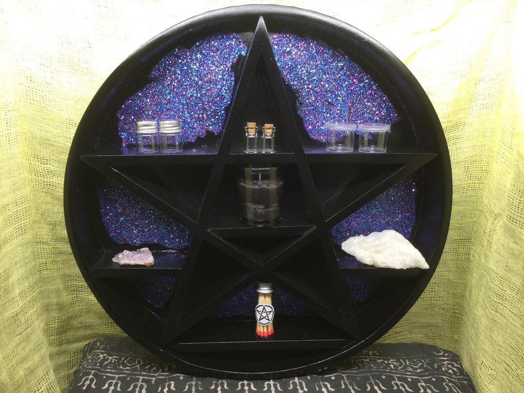 Handpainted Pentagram Shelf, Trinket Shelf, Shadow Box, Fairy Shelf ...