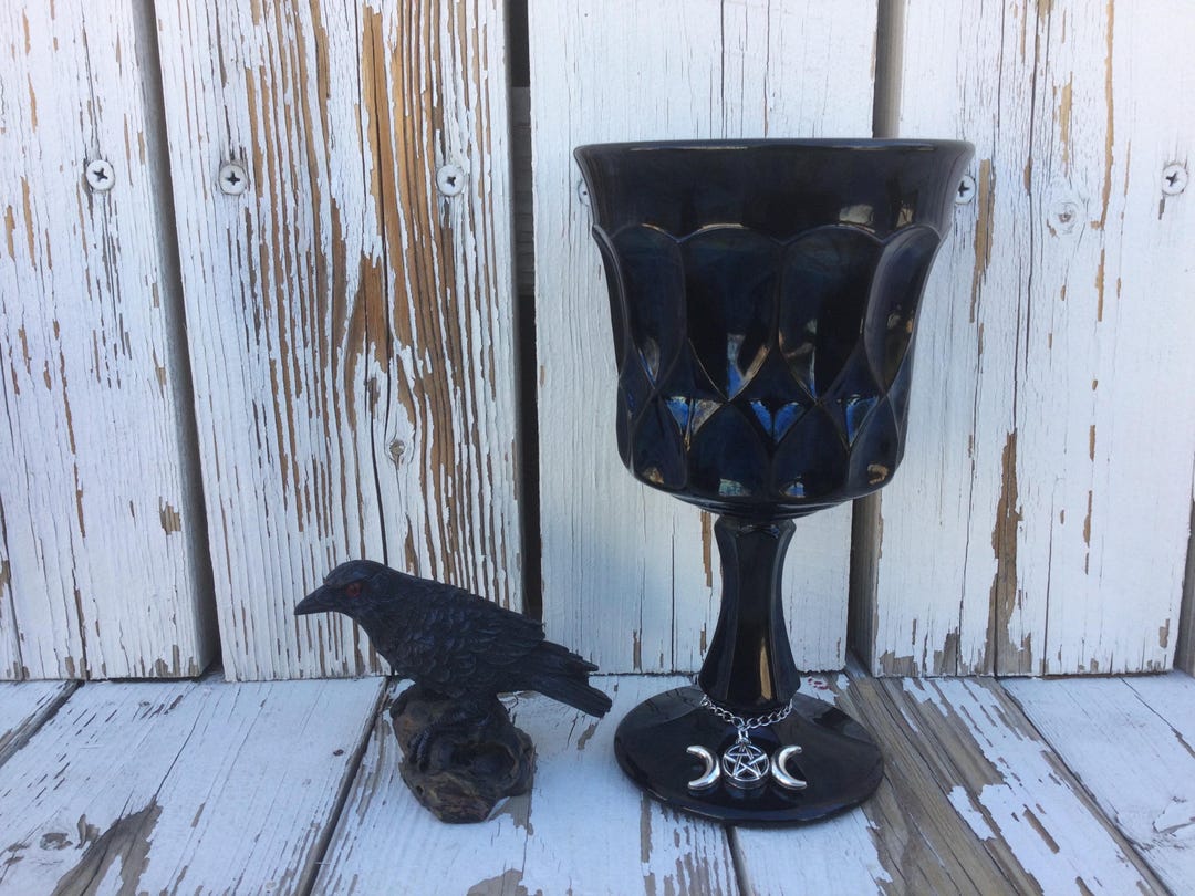 Black Goblet, Witch Chalice, Ritual Chalice, Black Glass Gobet, Gothic ...