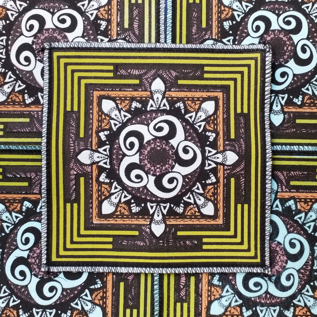 Mandala Patch Tibetan Patches Screenprinted on Up-cycled Blue T-shirt ...