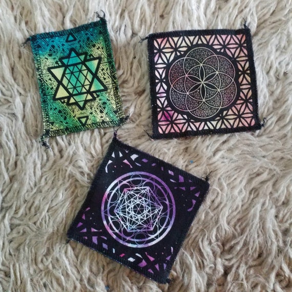 Sacred geometry patches set of three screenprint patches on | Etsy