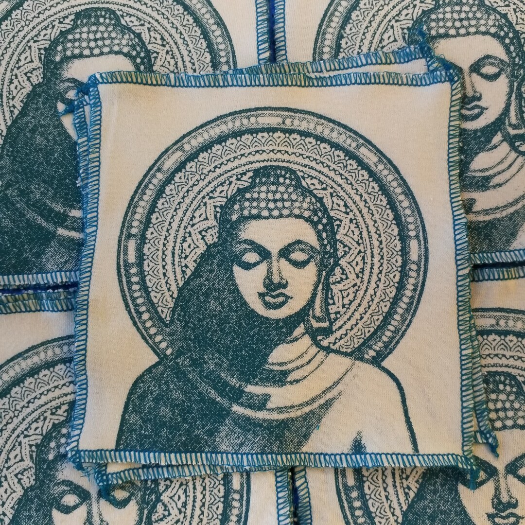 Handmade Buddha Screen Print Patch: Turquoise Fabric Applique - Etsy