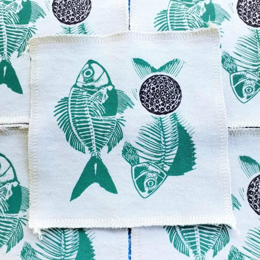 Fish Bone Patch Screen Print Patch Skeleton Patches Art Patches Sew on ...