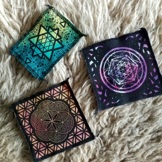 Sacred geometry patches set of three screenprint patches on | Etsy