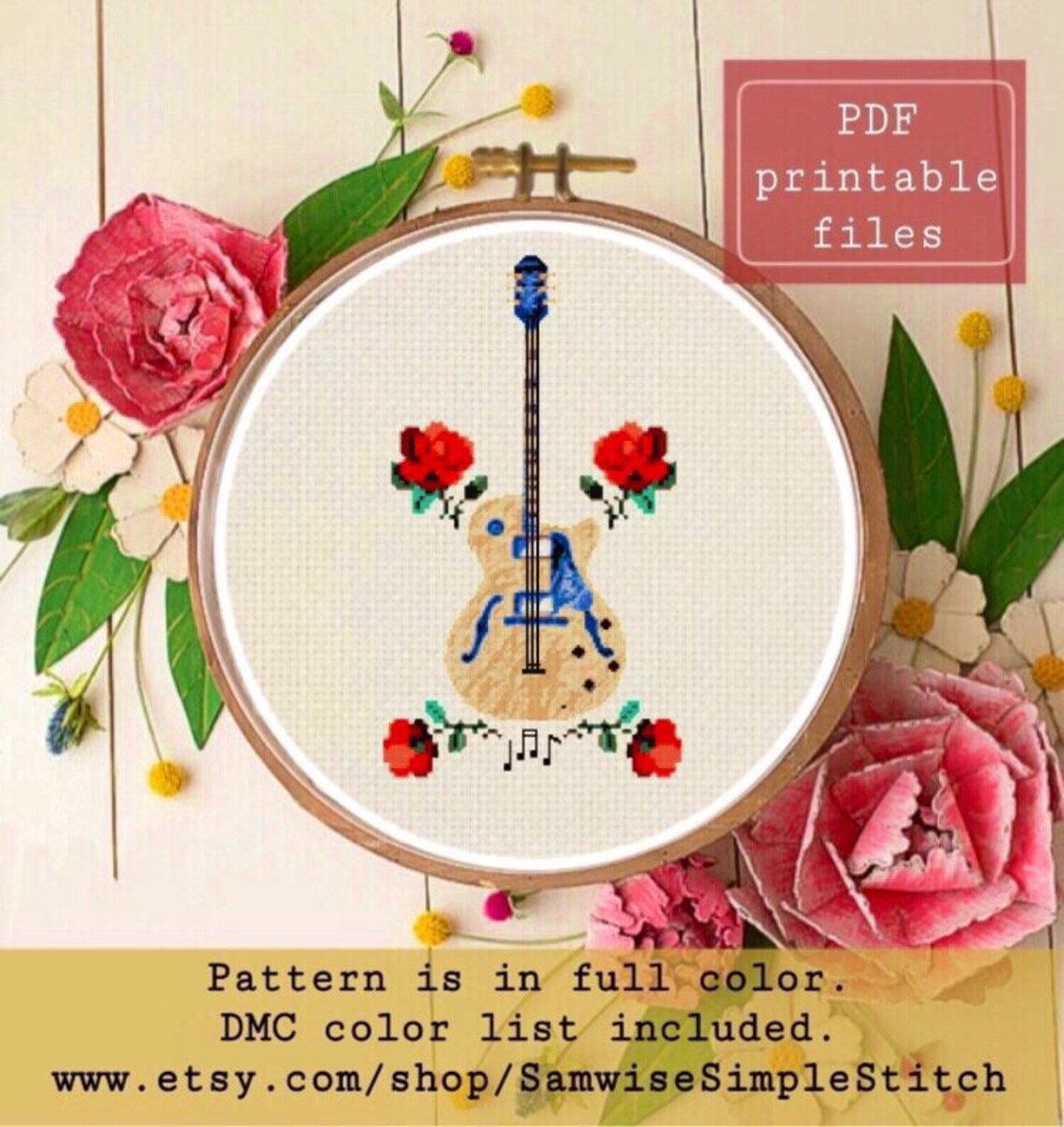 Guitar Modern Cross Stitch PATTERN! Instant Download PDF Samwise Simple ...