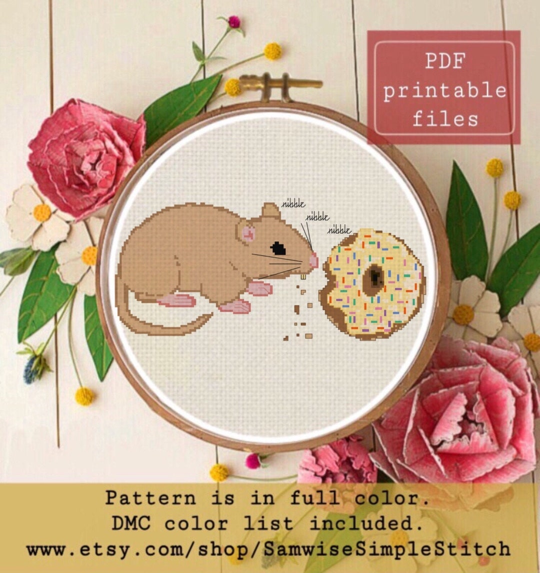 Mouse and Doughnut Cute Cross Stitch PATTERN! Instant Download PDF - Etsy